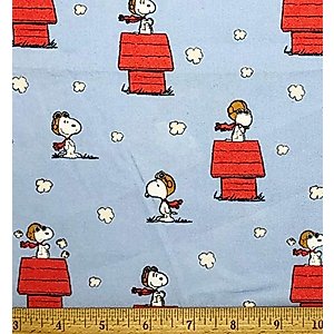 1/2 Yard - Peanuts Snoopy Flying with The Clouds on Sky Blue Cotton Fabric (Great for Quilting, Sewing, Craft Projects, Throw Pillows & More) 1/2 Yard x 44"