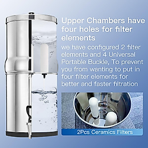FACHIOO Gravity-fed Water Filter System, 2.25 Gallon Stainless Steel Countertop System with 2 Ceramics Filters Washable Filters, Metal Water Level Spigot and Stand,Reduce up to 99% Chlorine