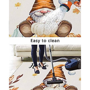 Hello Fall Gnomes Outdoor Rug for Patio/Deck/Porch, Non-Slip Large Area Rug 6 x 9 Ft, Thanksgiving Pumpkin Maple Leaf Indoor Outdoor Rugs Washable Area Rugs, Reversible Camping Rug Carpet Runner