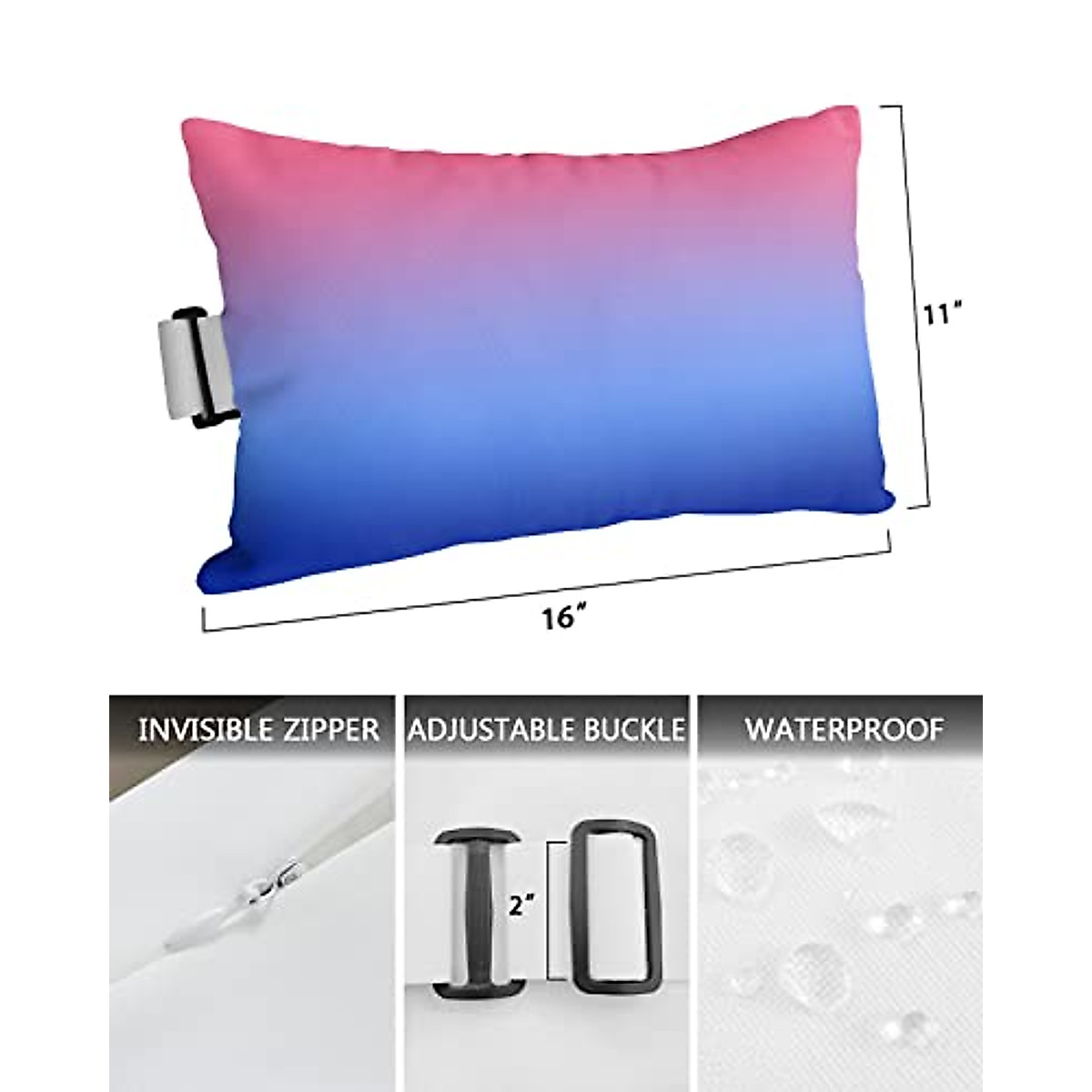 Recliner Head Pillow Ledge Loungers Chair Pillows with Insert Pink Blue Gradient Lumbar Pillow with Adjustable Strap Outdoor Waterproof Patio Pillows for Couch Beach Pool Office Chair, 2 PCS