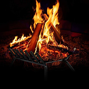 INNO STAGE Fireplace Grates with Gloves, Firewood Fire Wood Log Holder Rack 23.5 Inch Inside Wrought Cast Iron Grill Fireplace Log Grate for Outdoor Camping Cooking