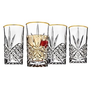 Godinger Highball Drinking Glasses Cups, Gold Band - Dublin, Set of 4