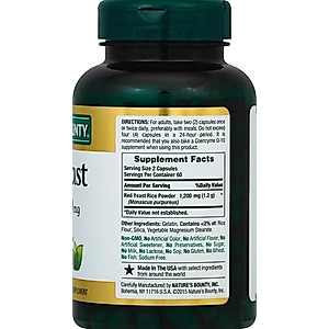 Nature's Bounty Red Yeast Rice Pills and Herbal Health Supplement, Dietary Additive, 600mg, 120 Capsules