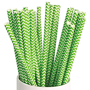 Paper Straws, Webake Paper Drinking Straws, 100 Bulk 7.75 Inch Disposable Biodegradable Straws, Wave Patterned Restaurant Supplies Party Decorations, Christmas Green Striped