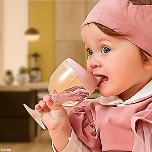 VIKROM Plastic Goblet Sippy Cup Wine Glass - 5oz Wine Glass Sippy Cup - No Spill Sippy Wine Glass with Lid Anti-fall Beverage Mug With Lid for Holiday Birthday Party (Beige)