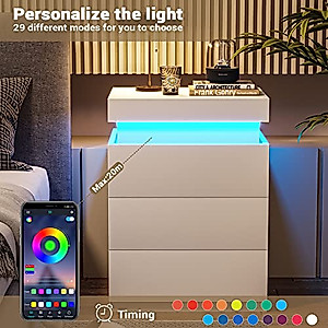 ADORNEVE Nightstand with Charging Station and LED Lights,Night Stand with Sliding Top for Bedroom,Bedside Table with Drawers,Modern End Side Table,White