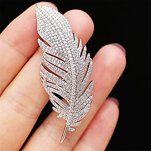 Rhinestone Feather Brooches Pin for Women Men Fashion Crystal Delicate Leaf Brooch Lapel Pins Elegant Dress Accessories Jewelry Boutonniere Corsage for Hat Bag Suit Tie Wedding Birthday