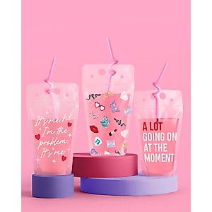 xo, Fetti Eras Party Clear Drink Pouches - 15 pcs | Concert Party Sippers, Bachelorette Decorations, Birthday Drinkware, Bridesmaid Supplies