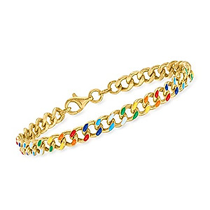 Ross-Simons Italian Multicolored Enamel Curb-Link Bracelet in 18kt Gold Over Sterling. 8 inches