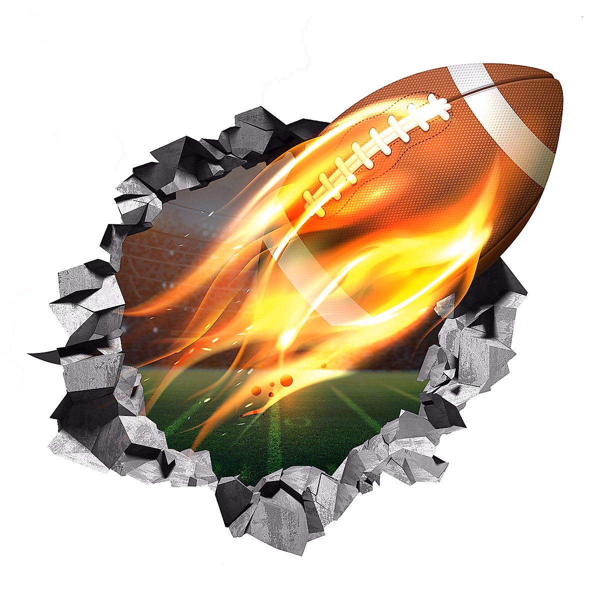 Customized For You Large 3D Wall Decal - Self Adhesive and Removable Vinyl Sticker - Break Through Image - Mural Art - Decor for Boys and Kids Bedroom, Study Room (Flying Fire Football (24"x24"))
