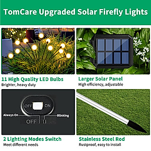 TomCare Solar Lights 22 LED Solar Firefly Lights with 2 Modes Swaying Solar Powered Garden Lights Waterproof Decorative Solar Lights Outdoor for Outside Pathway Yard Patio, 2 Pack
