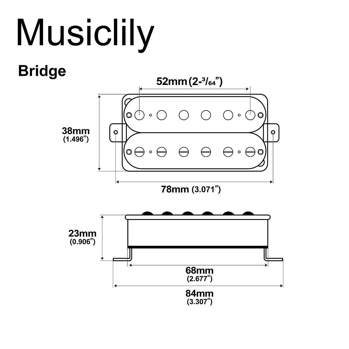 Musiclily Basic 52mm Ceramic Humbucker Double Coil Bridge Pickup for Electric Guitar, Black