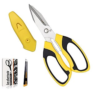 iedetok Utility Scissors Heavy Duty, Ultra Sharp Blade Shears with Protective Case, Multipurpose Stainless Steel Scissors For Cutting Cardboard, Fabric, Carpet, Leather, Wire (Yellow Set)