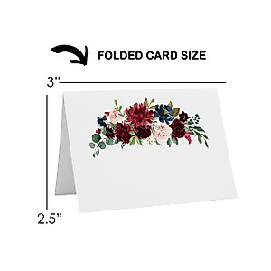 Indigo Floral Table Place Cards (25 Pack) Buffet Signs for Bridal Shower, Baby Shower, Wedding Seating, Any Event – Fold Over Favor Tag - Folded Tented Blank Card – Rustic Country Party Supplies