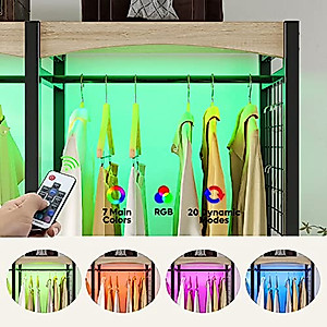 Bestier Metal Freestanding Wardrobe Storage Unit with Wooden Top Shelf and Built In Color Changing Lights with 7 Colors and 20 Dynamic Modes, Black