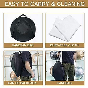 AS TEMAN HANDPAN, Handpan drum instrument in D Minor 9 Notes 440HZ 22 inches Steel Hand Drum with Soft Hand Pan Bag, 2 handpan mallet,Handpan Stand,dust-free cloth,gold