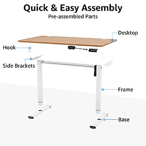 MOUNTUP Height Adjustable Electric Standing Desk - 48 x 24 Inches, Quick Assembly Sit Stand Desk with Memory Controller, Oak