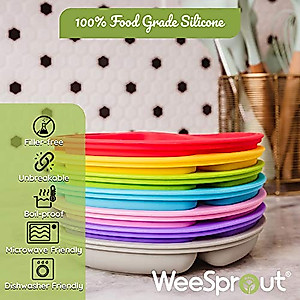 WeeSprout Suction Plates with Lids for Babies & Toddlers - 100% Silicone, Dinnerware Stays Put, Divided Design for Picky Eaters, Microwave & Dishwasher Friendly, 3 Pack