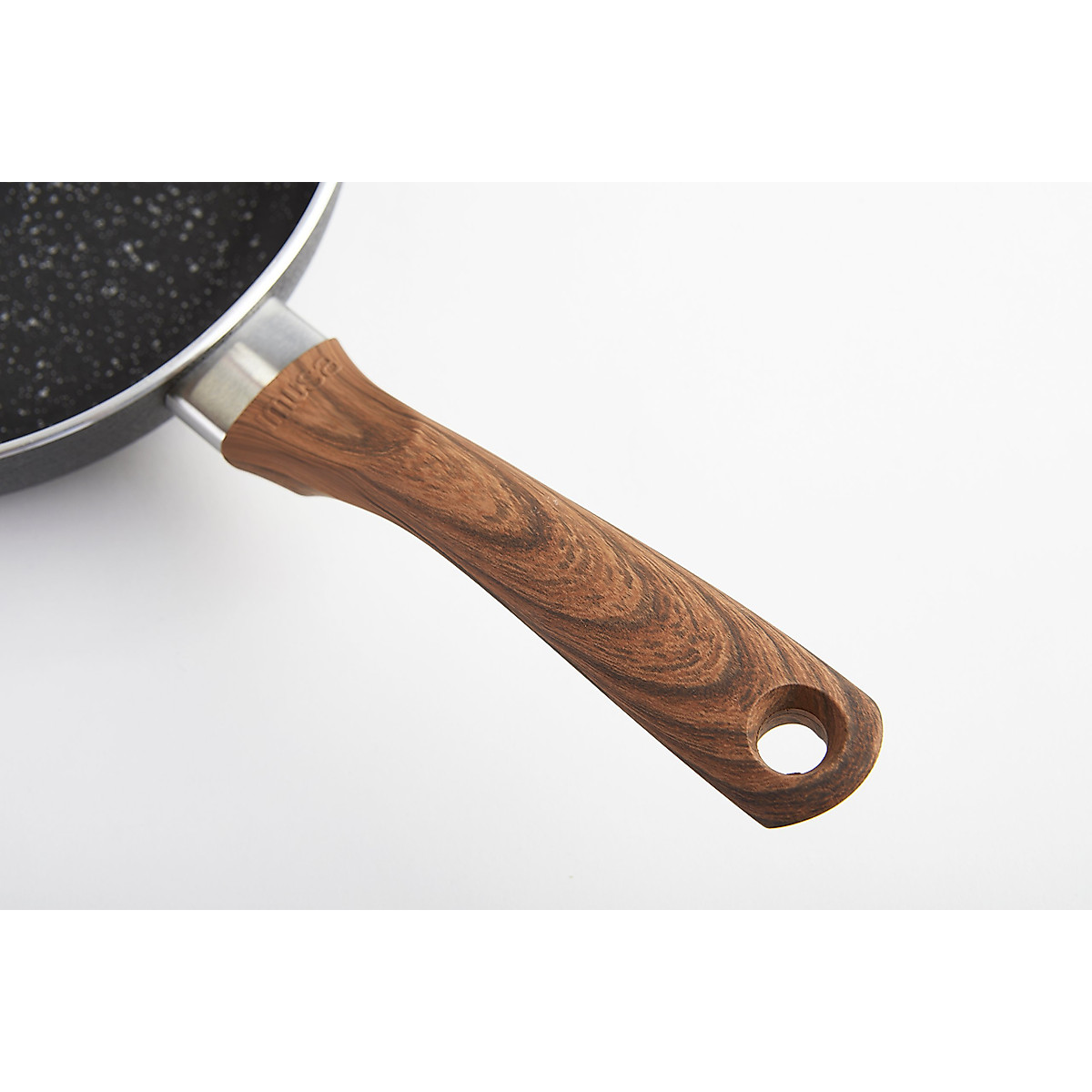 IMUSA USA 9.5" Black Stone Nonstick Fry Pan with Woodlook Handle and Speckled Nonstick Interior