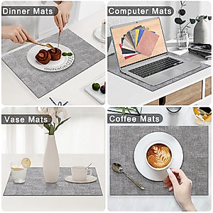 Homaxy Faux Leather Heat Resistant Placemats for Dining Table Set of 6, Waterproof Wipeable Washable PU Table Mats, Easy to Clean Anti-Slip Place Mats, 11.8" x 17", Light Grey