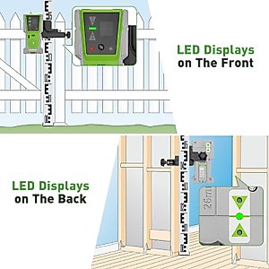 Huepar Laser Detector for Laser Level， Digital Laser Receiver for Green and Red Beam， Two-Sided LED Prompt and Magnet, Double Lamp & 90 dB Buzzer is Suitable for Bright and Noisy Environments-LR-8RG