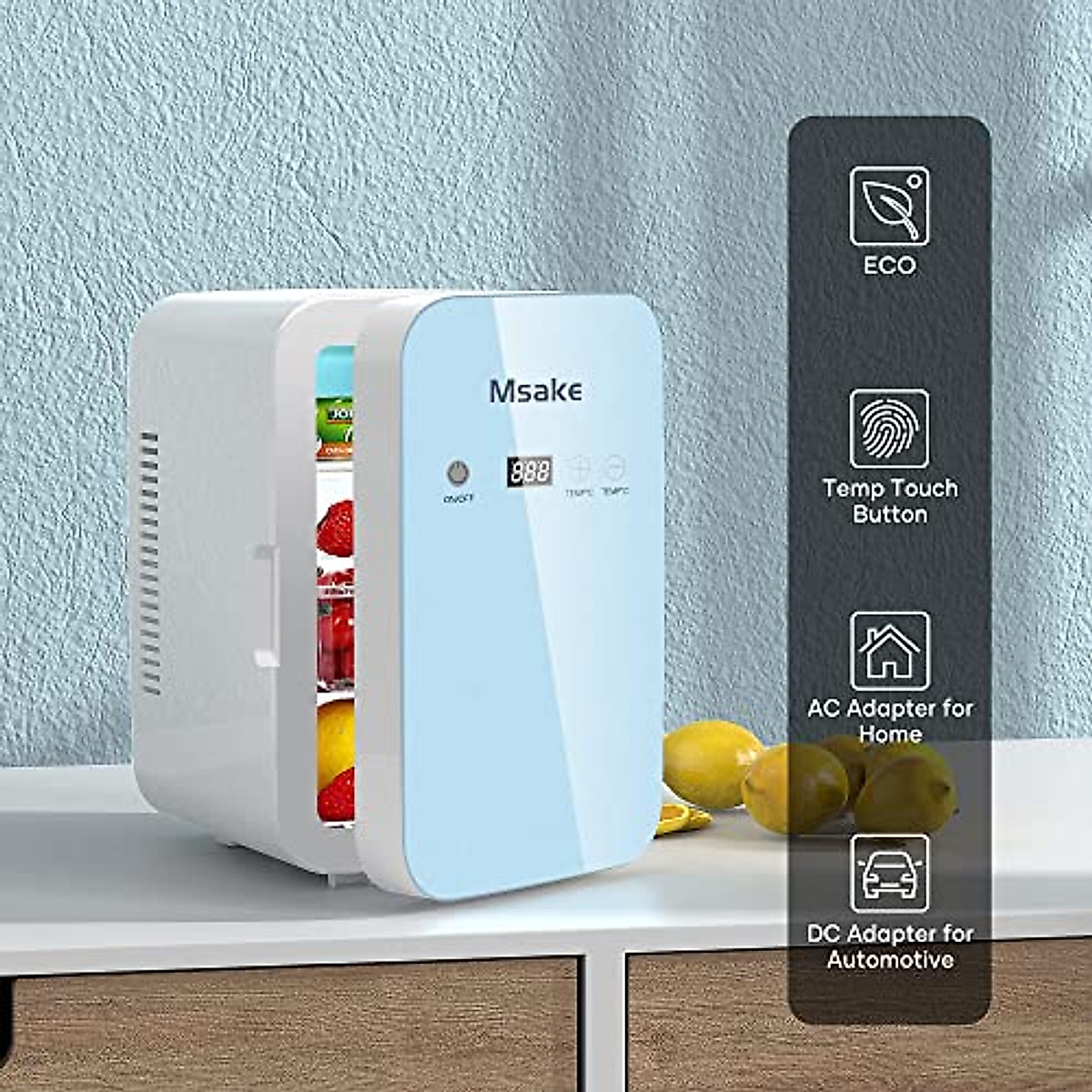 Msake Portable Personal Mini Fridge, 8 Liter Compact Cooler and Warmer Refrigerator for Skincare Medications and Breast Milk Storage, 12V DC/ 110V AC for Home Office and Travel