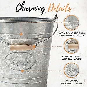 Autumn Alley Farmhouse 2 Pack Bathroom Trash Can - Rustic Galvanized Trash Can Bucket with Wooden Grip for Rustic Bathroom, Farmhouse Kitchen, Country Home Décor, 7 Liter, Galvanized Grey