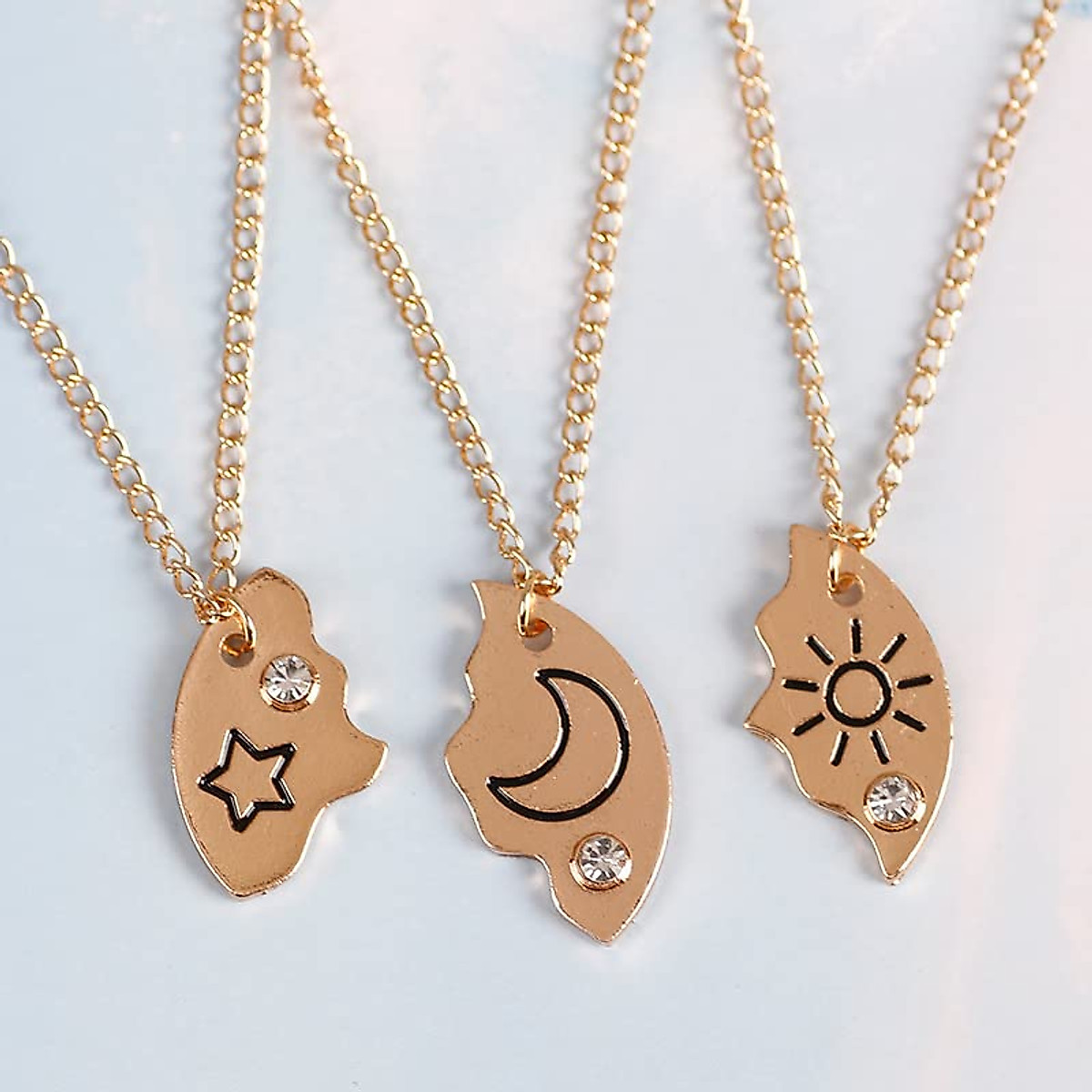 Friendship Sun Moon Star Necklace for Girls Women Christmas Gift for Best Friend Matching Bff Necklace for 3 Sister Necklaces Birthday Gifts for Daughter Friends