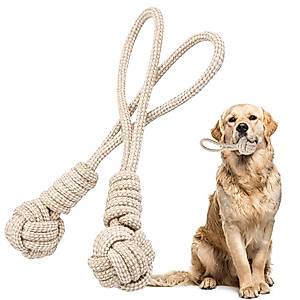 Dog Rope Tug of War Toys for Large, Medium and Small Dogs. 2 Pack Natural Cotton Toys for Teething.Flosses Teeth, Premium Beige Knot, Gum Stimulation for Teething Puppies.