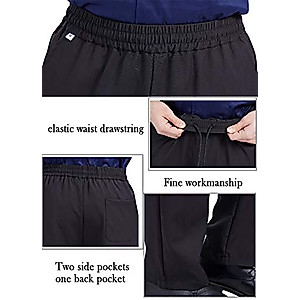 Nanxson Men's Baggy Chef Pants Restaurant Work Pants Elastic Waist with Pockets CFM2012 Black