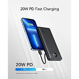Power Bank with Built in Cables 10000mAh, PD3.0 & QC3.0 22.5W USB C Fast Charging Portable Charger Built in AC Wall Plug, Ultra Slim Battery Charger Compatible with iPhone/Samsung Note10/S20 S21 S22