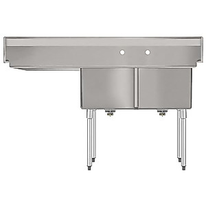 KoolMore 63 in. 18-Gauge 2-Compartment Commercial Sink with Backsplash and 24 in. Right Drainboard, Bowl dimensions 18"x24"x14" in Stainless-Steel (KM-SB182414-24R3)