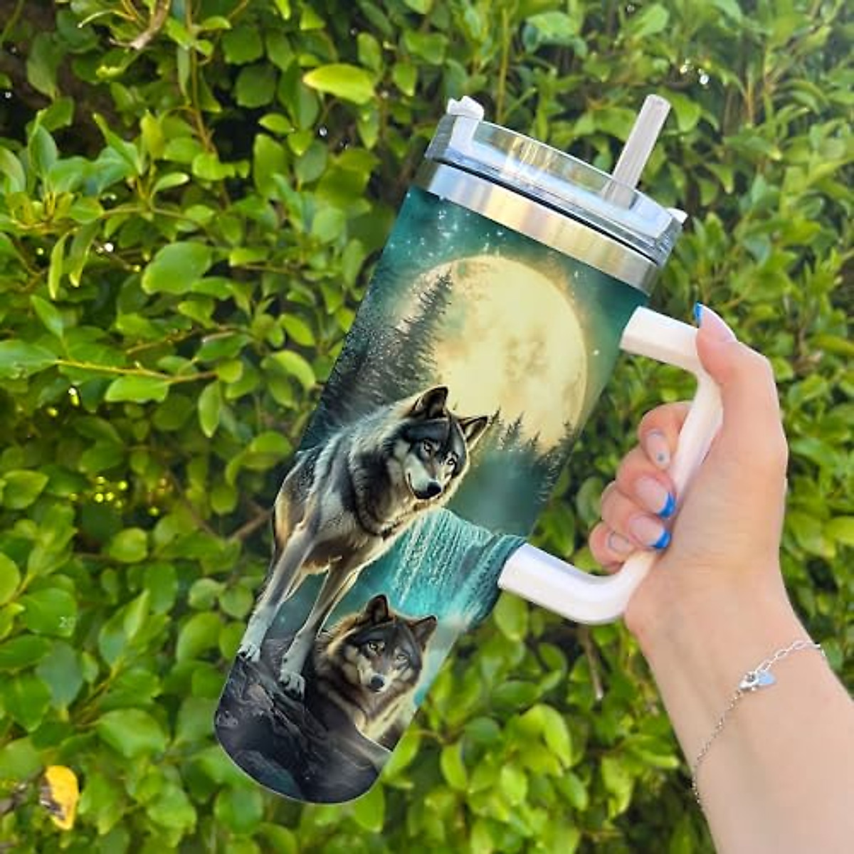 Foxcorner Personalized Wolf 40oz Tumbler with Handle and Straw Gifts for Wolf Lovers, Father's Day Animal Gifts For Men, Birthday Gift Ideas, Custom Name Insulated Stainless Steel Travel Cup With Lid