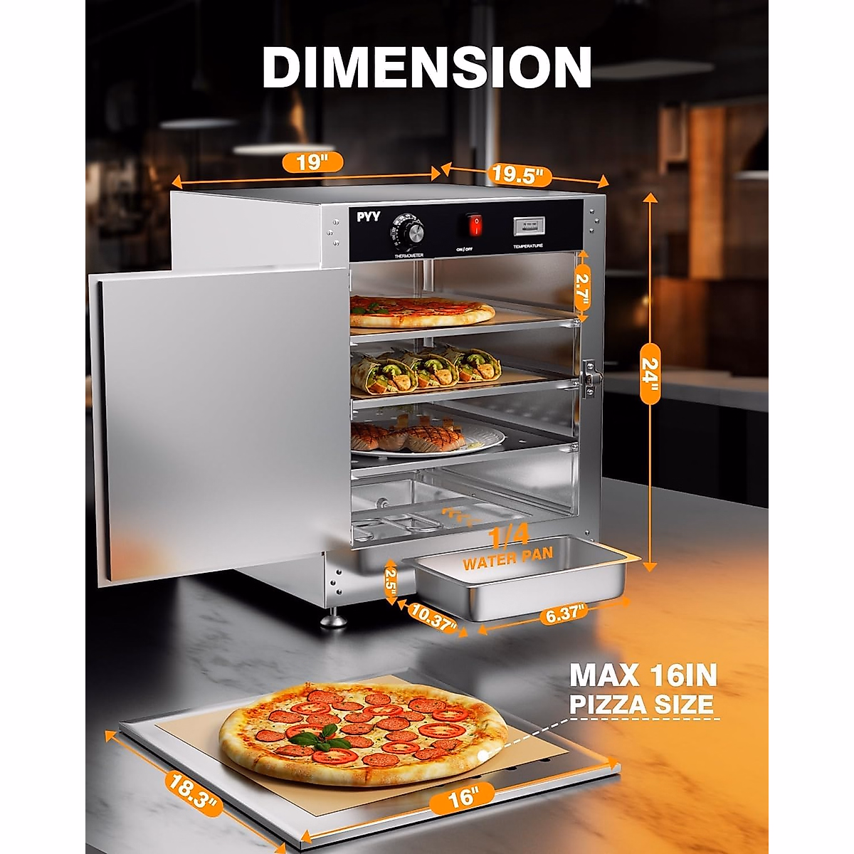 PYY Warming Cabinet 4 Tier 19x19x24 Hot Box Food Warmer for Catering, Countertop Heated Holding Cabinet, Stainless Steel Food Heater Insulated Food Pan Carrier, for Commercial, Kitchen 120V 750W