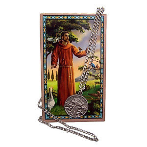 Saint Francis of Assisi Pewter Medal Pendant with Prayer Card