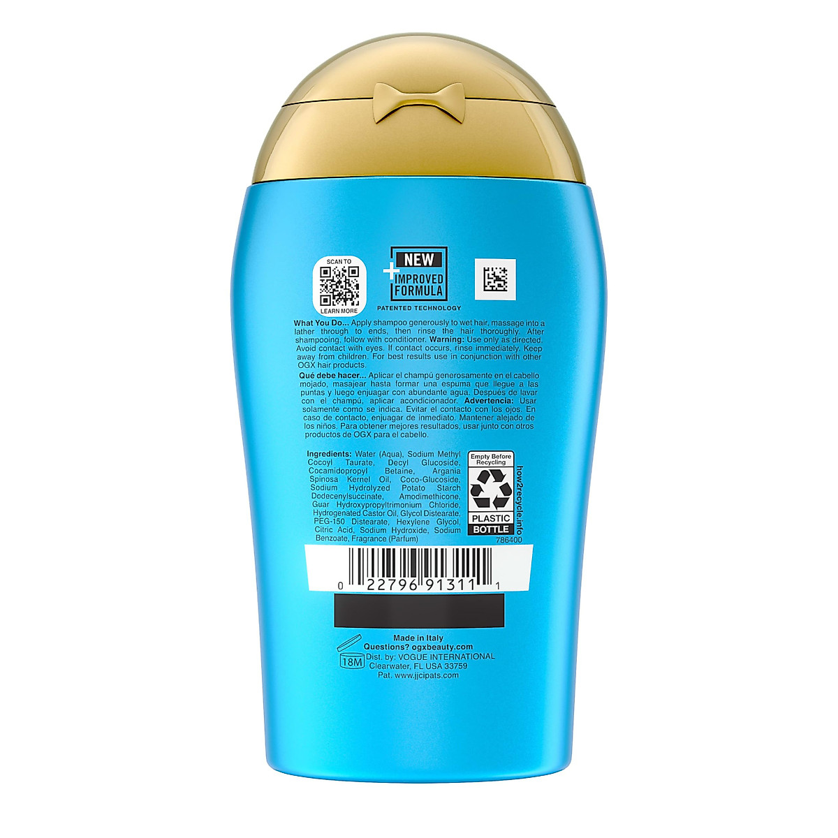 OGX Renewing + Argan Oil of Morocco Shampoo, Damage Repairing Shampoo & Argan Oil to Cleanse & Help Strengthen & Repair Damaged Hair, Travel Size, TSA-Complaint, 3 fl. oz