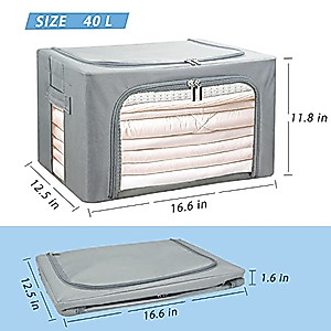 Clothes Storage Bins with Foldable Sturdy Frame and Carrying Handles,Stackable Storage Box for Closet Shelf Organizers for Seasonal Clothing,Blankets,Towel Bed Sheets,Toys Gift Others (Medium -40L x3PACK, Grey)