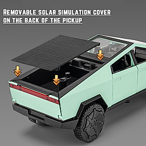 1/32 Diecast Pickup Trailer RV Model Toy Truck with Beach Motorcycle, Alloy Metal Pickup Truck Model Diecast Vehicles with Sound Light Pull Back, Birthday Gifts for Boys Adults (Green)