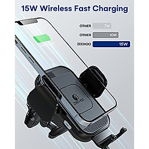 [Upgraded Version] ZeeHoo Wireless Car Charger,15W Fast Charging Auto-Clamping Car Mount, Car Vent Charging Phone Holder for iPhone 14 13 12 11, Samsung Galaxy S23 Ultra S21 S20 Note 20, etc