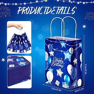 24 Pcs Birthday Gift Bags with Handles Navy Blue Silver Birthday Party Favors Goodie Bag Paper Gift Wrapping Bags for Boy Girls Men Women Birthday Party Supplies, 5.9 x 3.2 x 8.3 Inches