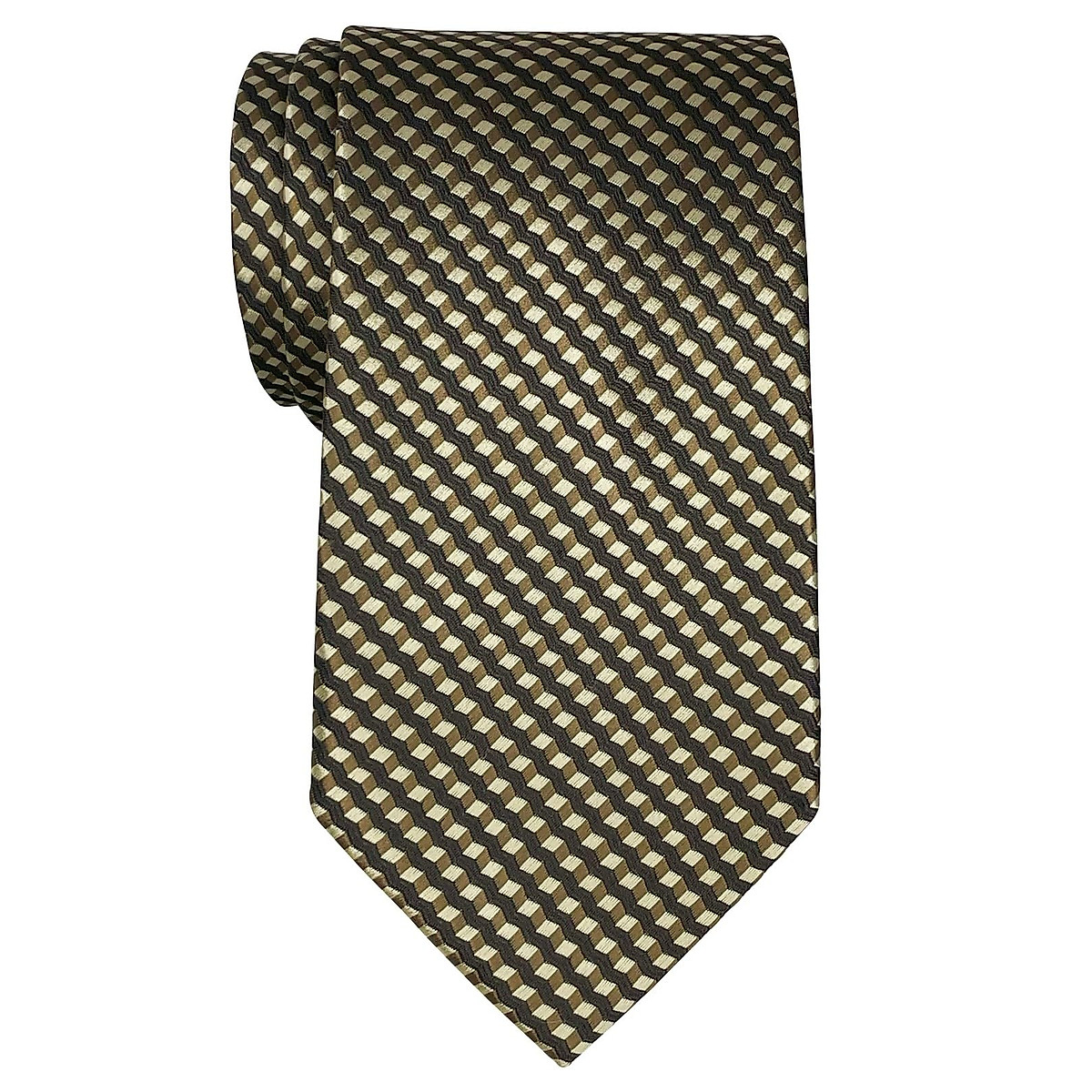 Retreez Wavy Zig Zag Stripe Pattern Woven Men's Tie - Brown