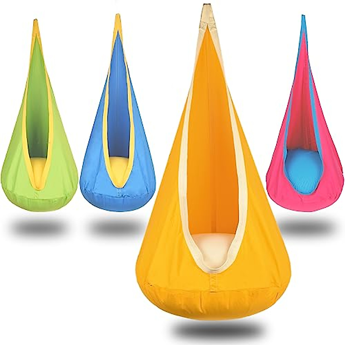 Funny Game Kids Pod Swing Hanging Seat Child Hammock Chair Indoor and Outdoor Sensory Swings 100% Cotton Loading Capacity 170 lbs (Yellow)