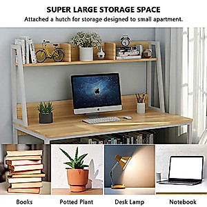 Tribesigns Computer Desk with Hutch, 47 inches Home Office Desk with Space Saving Design with Bookshelf for Small Spaces (Light Walnut, 47)