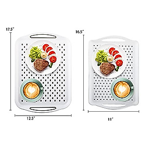 TOPZEA 2 Pack Non-Slip Food Serving Tray with Handle, Plastic Rectangular Restaurant Serving Tray Cafeteria Fast Food Breakfast Tray Coffee Table Tray for Eating on Bed, Couch, Car