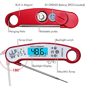 STHSTAR Waterproof Digital Meat Thermometer, Instant Read Food Thermometer for Cooking Grilling Baking BBQ Oil Milk Bath Water Deep Fry (Red)