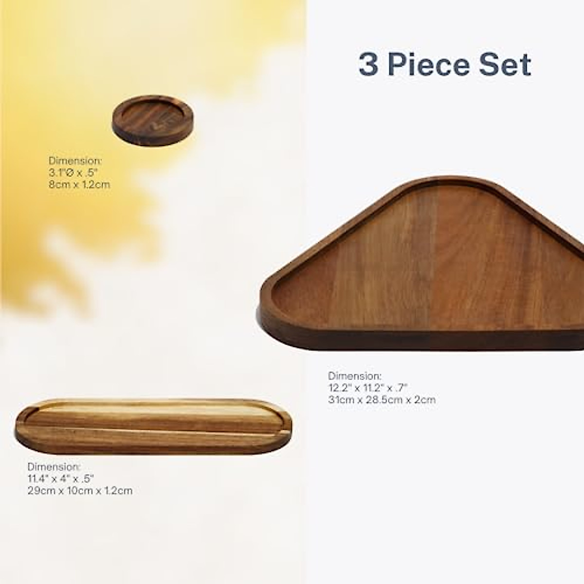 Set of 3 Acacia Wooden Trays Serving Platters – Serving Board Food Platters - Charcuterie Board for Fruit Cheese Vegetable – Drink Coaster Tray - Charger Plates – Wood Serving Tray