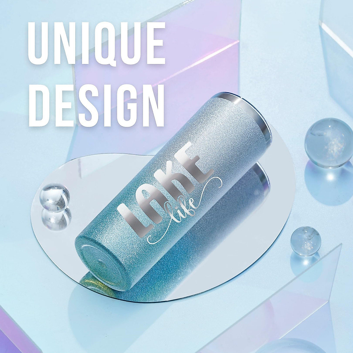 Onebttl Lake House Gifts: 20oz Stainless Steel Insulated Tumbler, Lake Life Housewarming Gift - Silver Blue