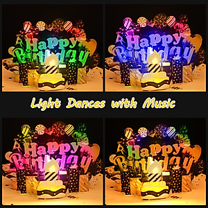 OPOWIS Light & Music Birthday Cards, 3D Blowable Candle Pop Up Cards with Cheers Sound, Plays Song 'HAPPY', Musical Happy Birthday Greeting Card for Women, Men, Kids