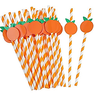 100 Pcs Orange Paper Straws Little Cutie Baby Shower Straws Orange Fruit Straws Disposable Drinking Paper Straws for Baby Shower Decorations Birthday Party Supplies, 0.24 x 7.76 Inches