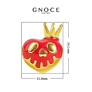 GNOCE Halloween Horror Charm Bead Sterling Silver 18k Gold Plated Poison Apple with Crown Charm For Bracelet/Necklace For Women Girls